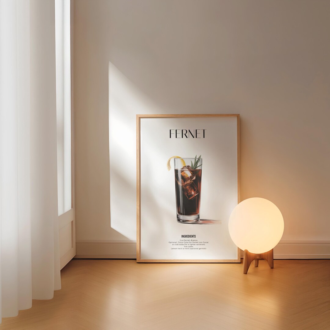 Fernet Branca Recipe Print: Minimalist Bar Art, Argentinian Cocktail ...
