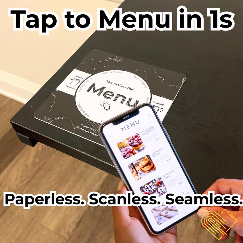 NFC Menu Card for Restaurant Tabletop, Thin Contactless NFC Tag Plate ...