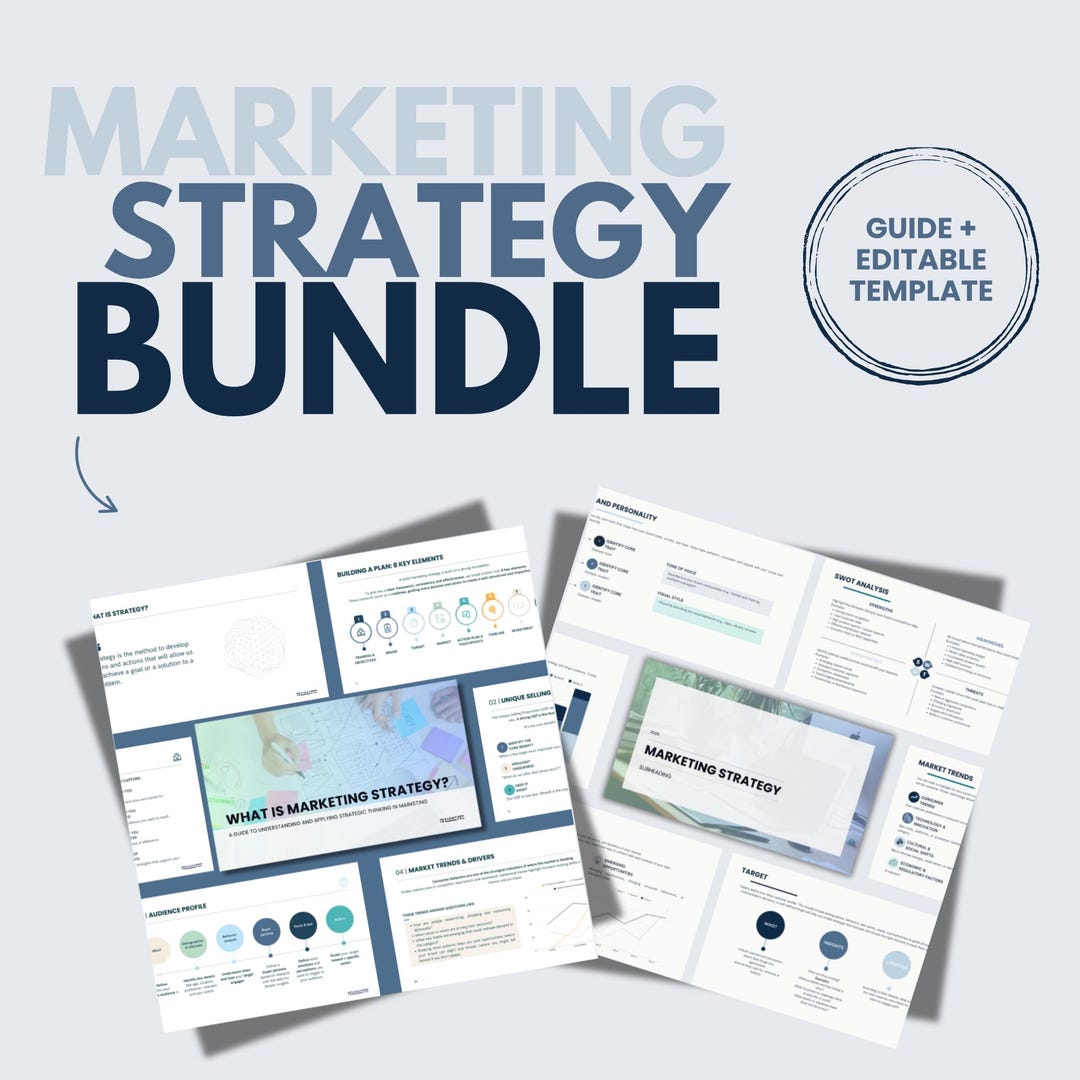 Marketing Strategy Bundle | Guide PDF + Editable Canva Template ...