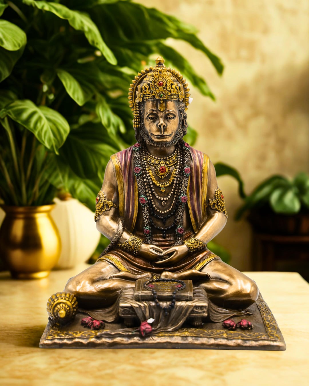 Meditating Hanuman Statue – Resin Bajrangbali Idol, Home Temple Decor ...