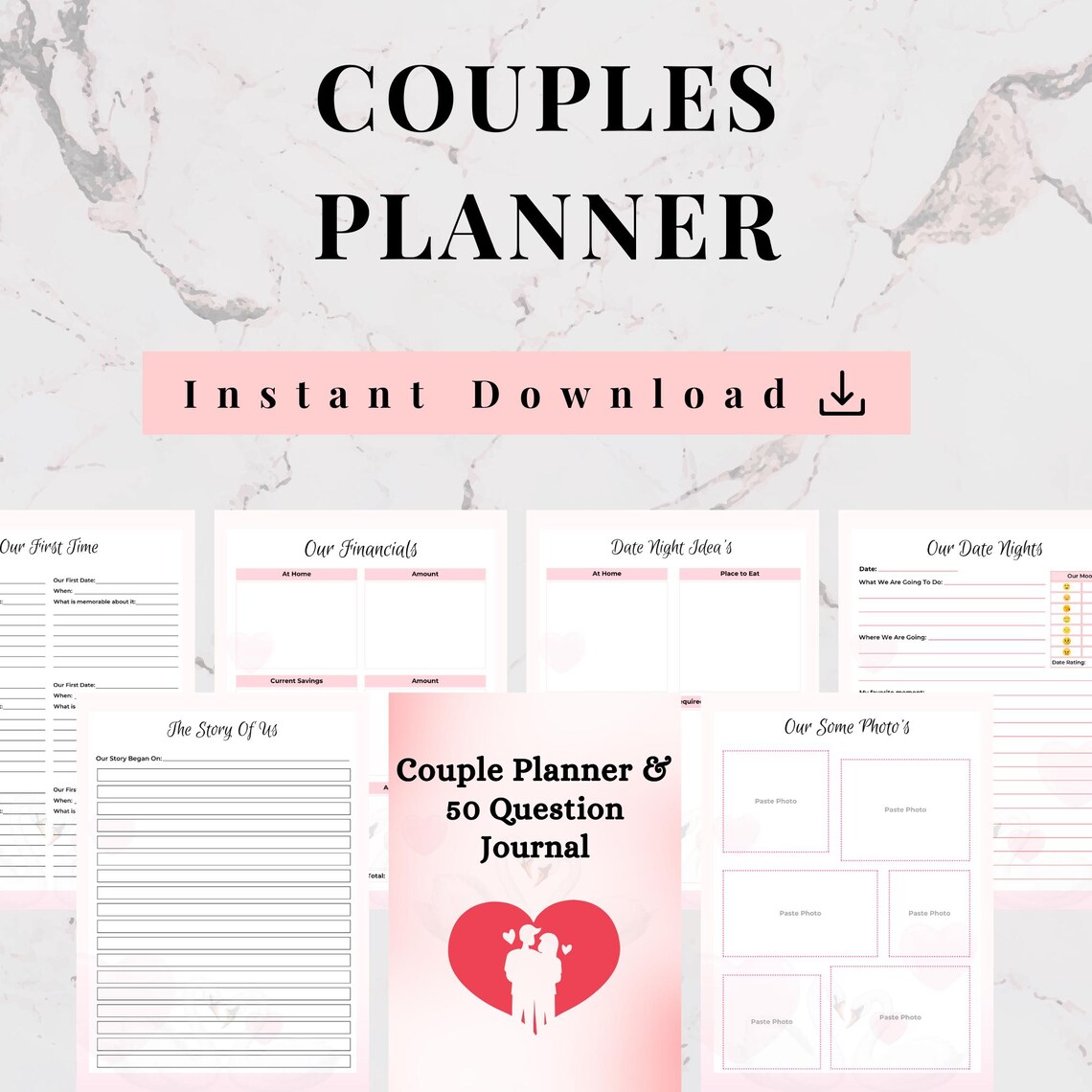 Printable Couple Planner and 50 Question Relationship Journal ...