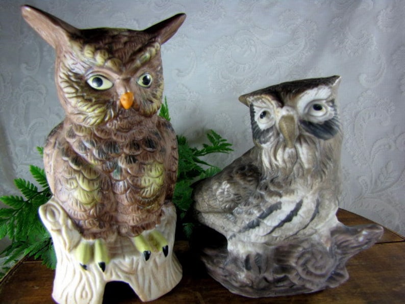 Vintage 70s Pair of Owls / Ceramic Figurines / Great Horned Owl ...