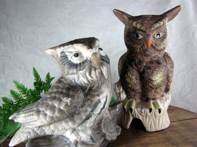 Vintage 70s Pair of Owls / Ceramic Figurines / Great Horned Owl ...