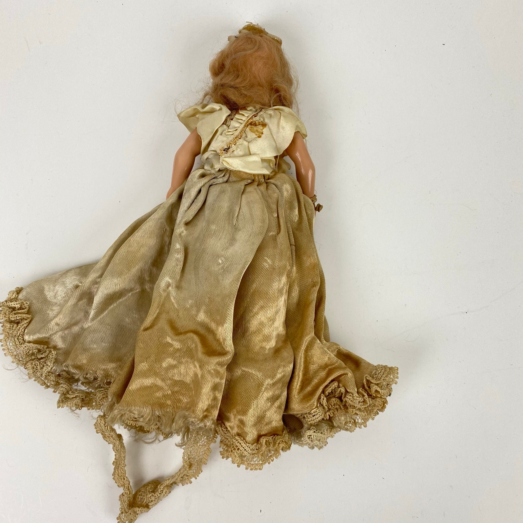 Vintage 1940s Duchess Doll Ivory Satin Gown Hard Plastic Travel Doll 7 ...