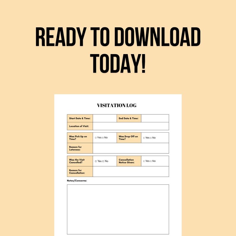Visitation Log for Co-parenting | Printable Tracker for Missed & On ...