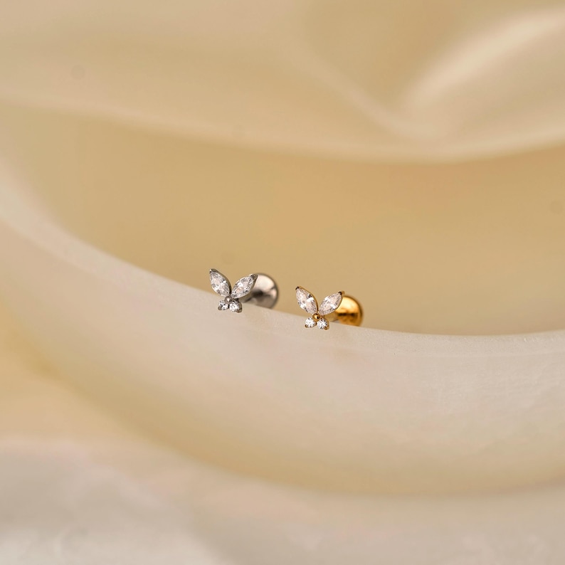 16G/18G Micro Bow Earrings Set • Tiny Bow Flat Back Earring • Helix ...