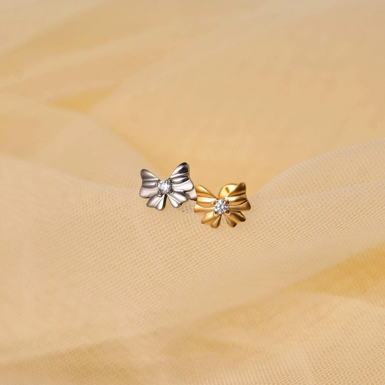 16G/18G Micro Bow Earrings Set • Tiny Bow Flat Back Earring • Helix ...