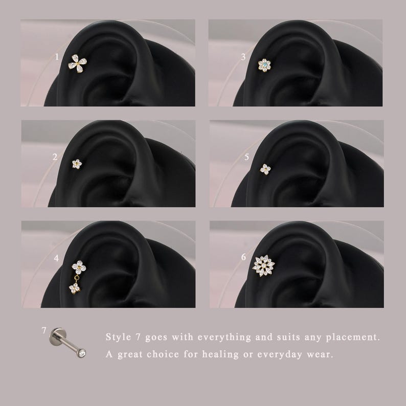 16G/18G Shining Flower Earrings Set • Jewelry Set • Flat Back Earring ...