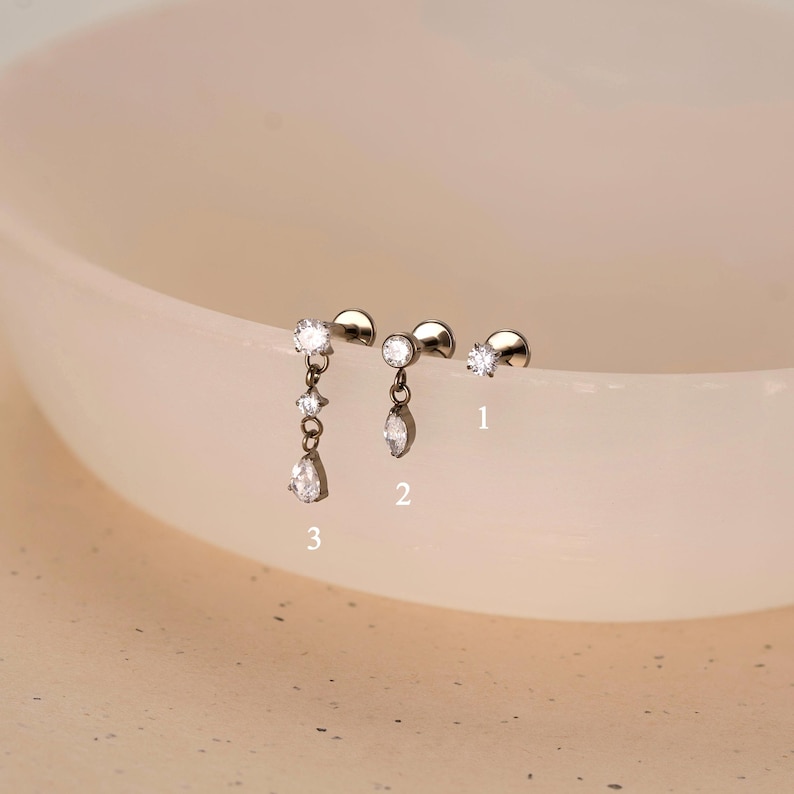 16G/18G Dainty Dangle Stud Earring Set • Minimalist Drop Chain Flat ...
