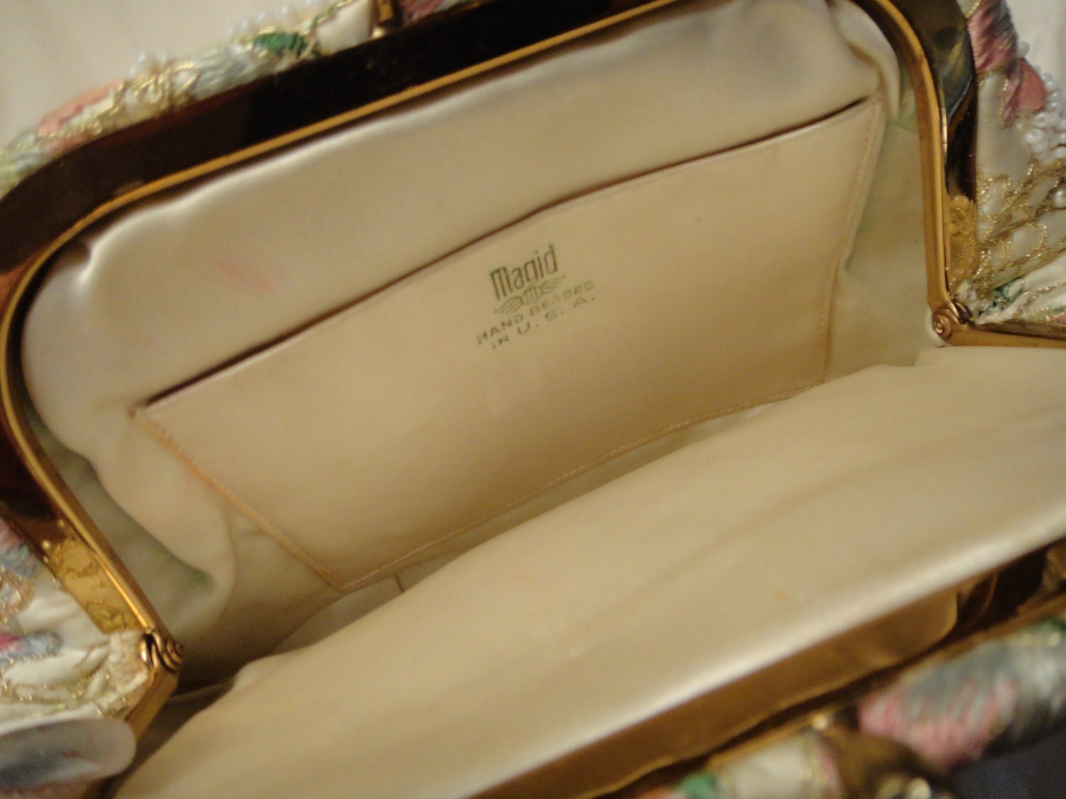 Vintage Magid Purse Beaded Faux Pearls Multi Colored Embroidery Handbag ...