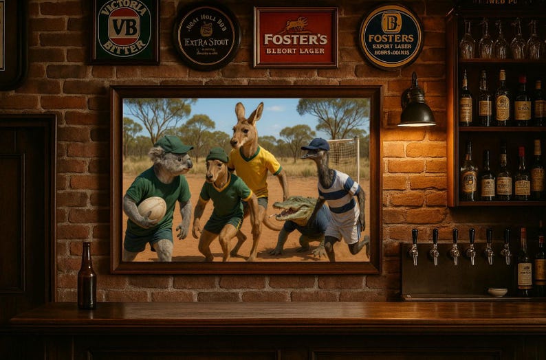 Outback Rugby Mayhem – Funny Aussie Animal Digital Print | Roo Emu ...