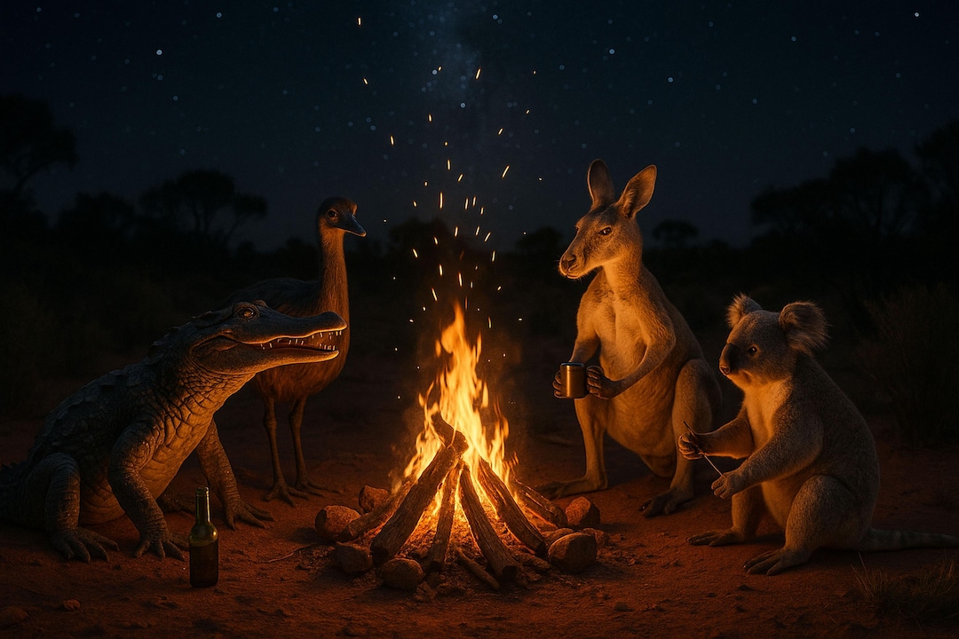 Outback Campfire Stories – Funny Aussie Animal Digital Print | Bush ...