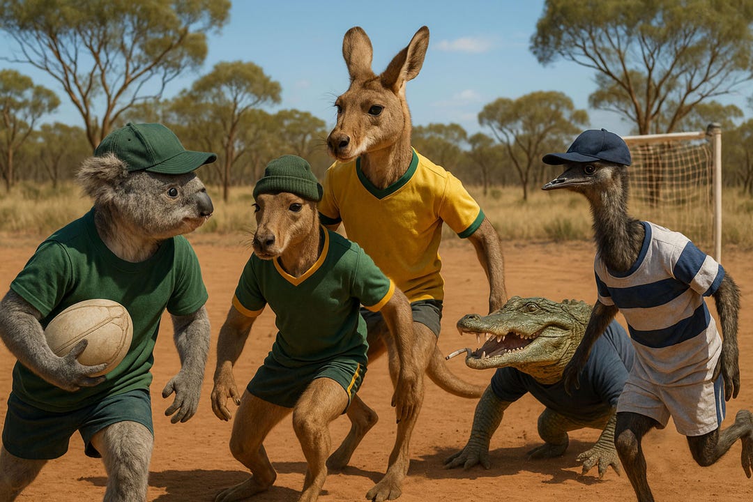 Outback Rugby Mayhem – Funny Aussie Animal Digital Print | Roo Emu ...