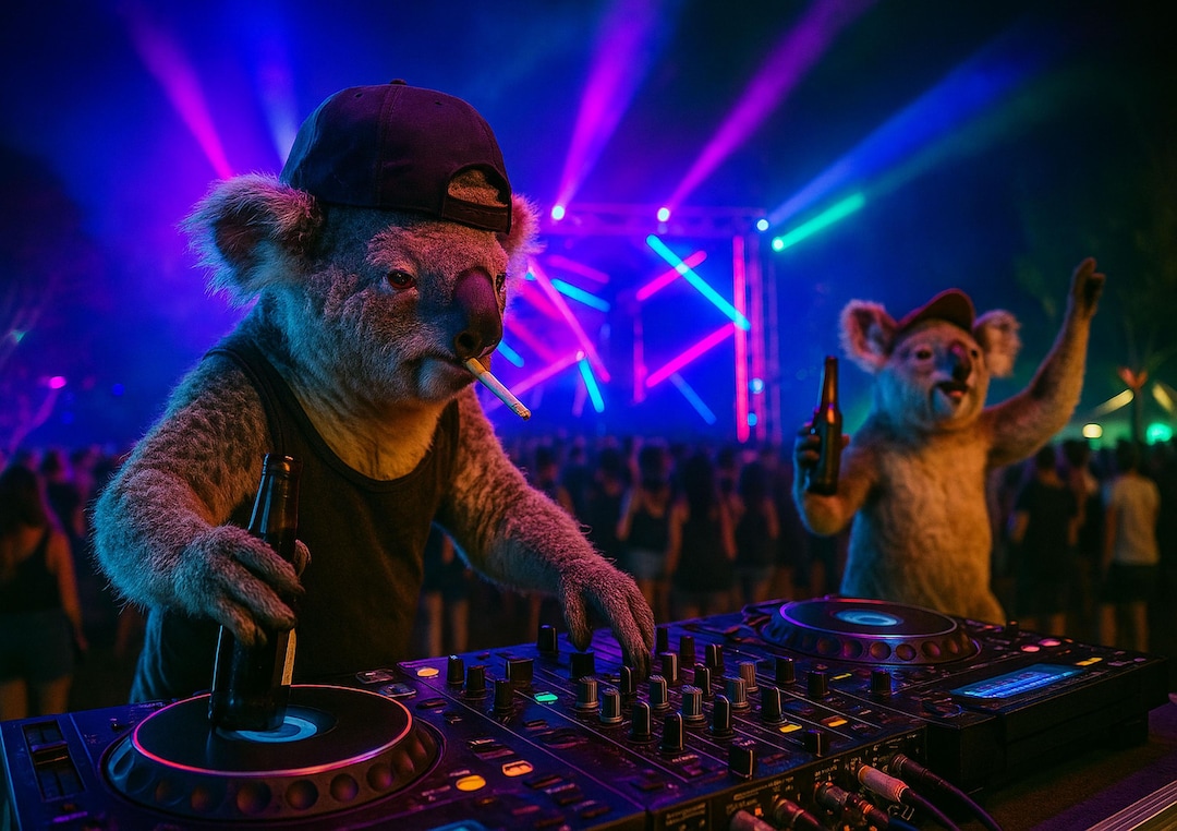 Koala Doof Djs – Funny Aussie Animal Digital Print | Outback Party Wall ...