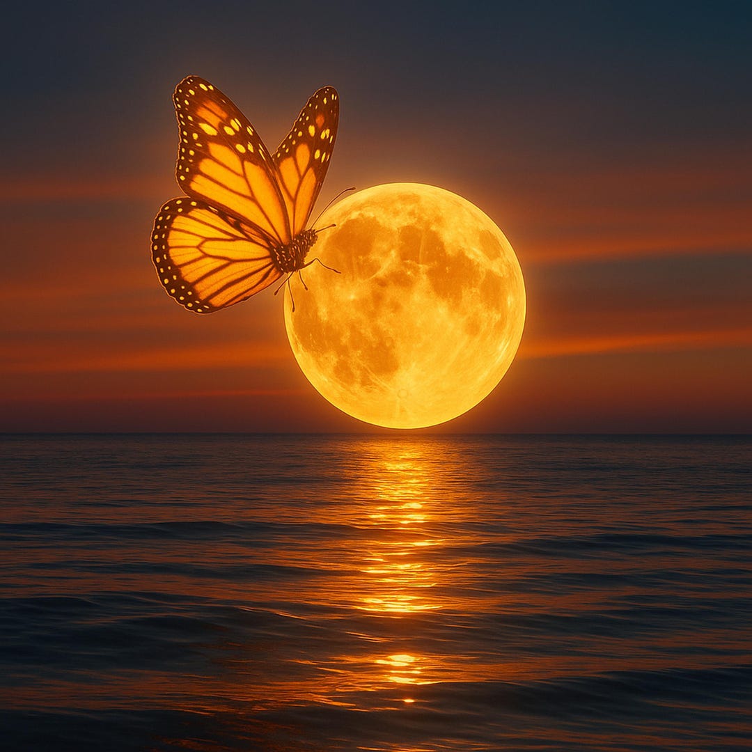 Lunar Drift – Butterfly & Full Moon Over Ocean Digital Art Print - Etsy