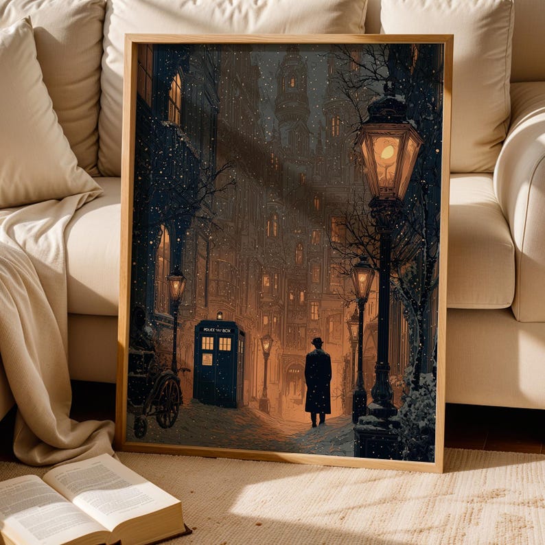 Doctor Who With TARDIS Poster | Snowy Victorian London Christmas Art ...