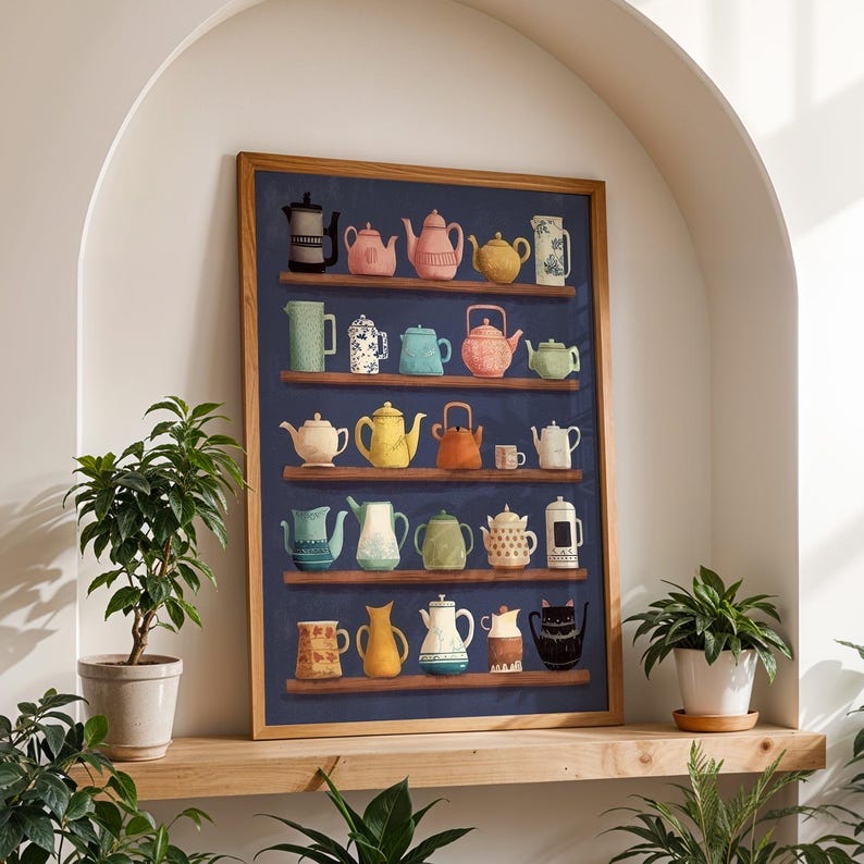 Vintage Teapot Poster | Tea Lover Wall Art | Cozy Kitchen Decor ...