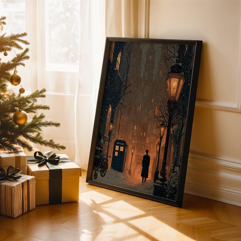 Doctor Who With TARDIS Poster | Snowy Victorian London Christmas Art ...