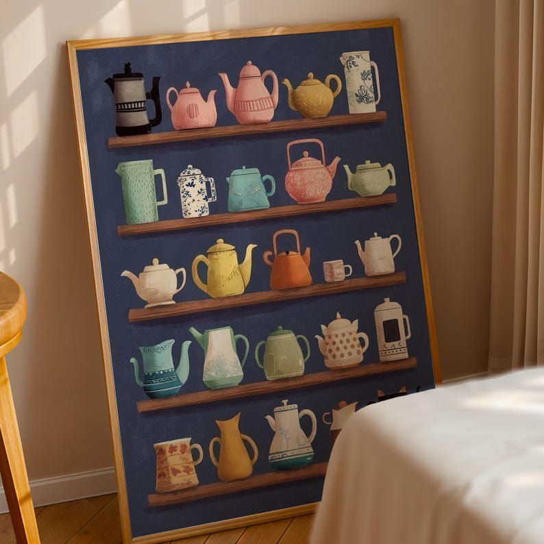 Vintage Teapot Poster | Tea Lover Wall Art | Cozy Kitchen Decor ...