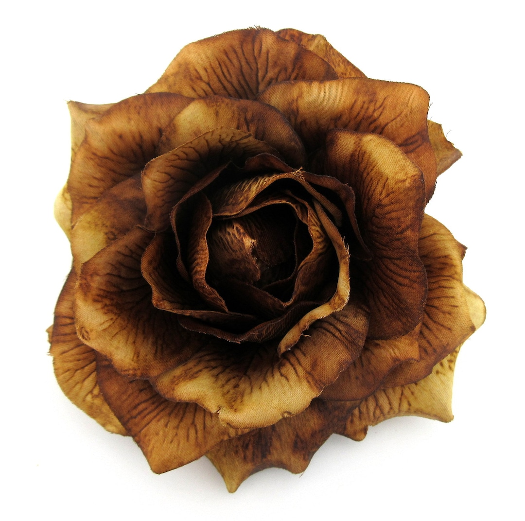 5.5" Brown Bronze Rose Poly Silk Flower Brooch Pin - Etsy