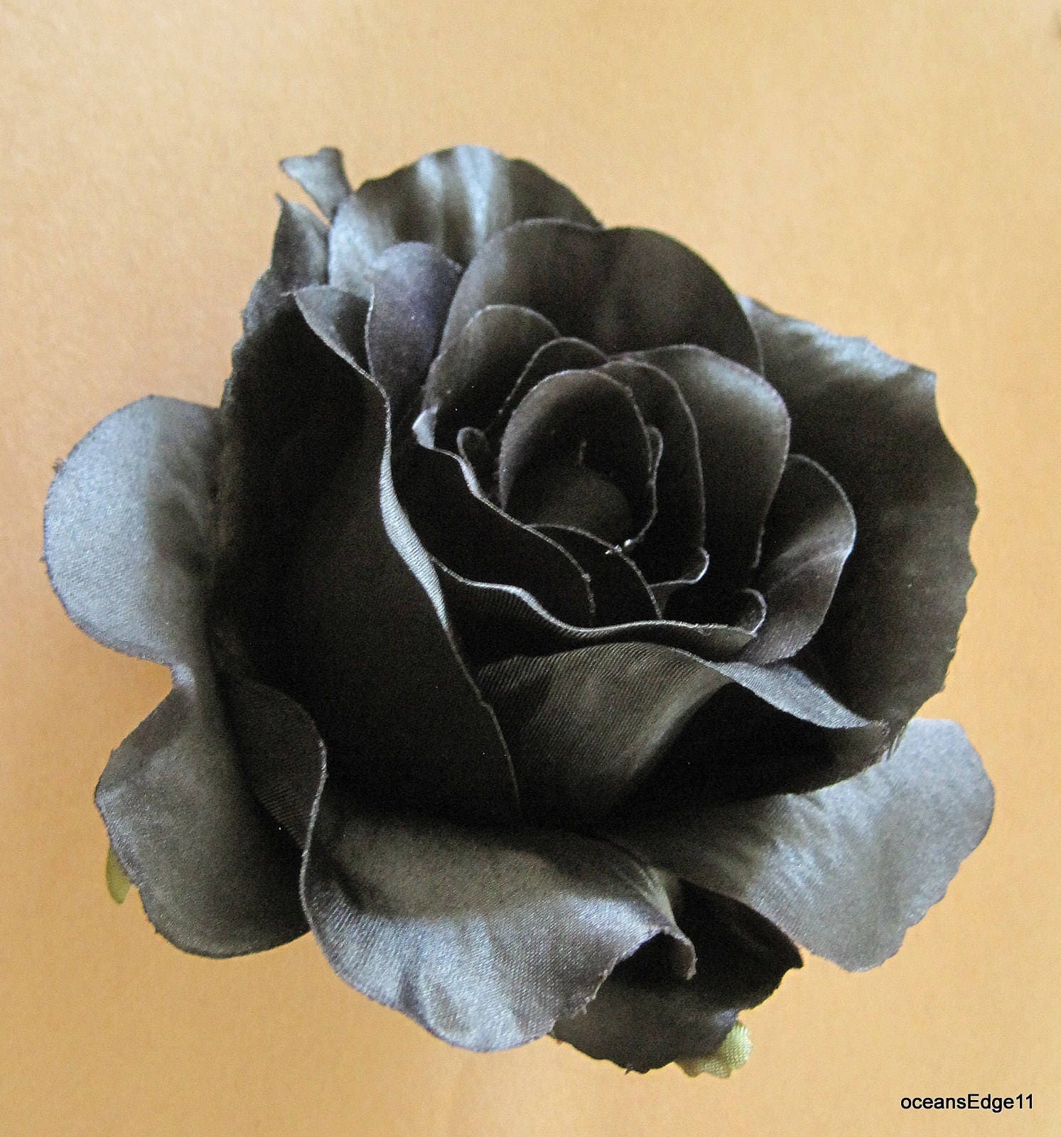 5 Jet Black Rose Flower Poly Silk Brooch Pin | Etsy