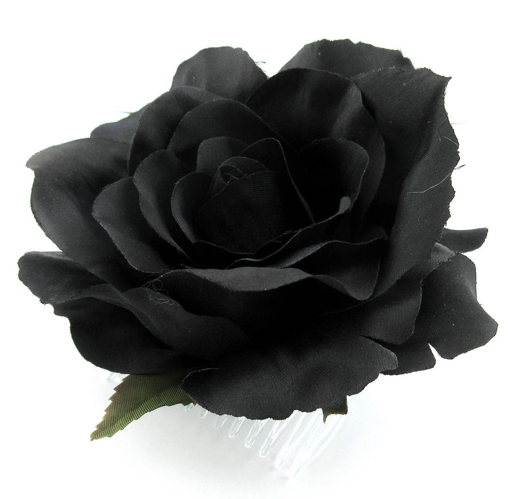 5" Jet Black Rose Flower Poly Silk Hair Comb - Etsy