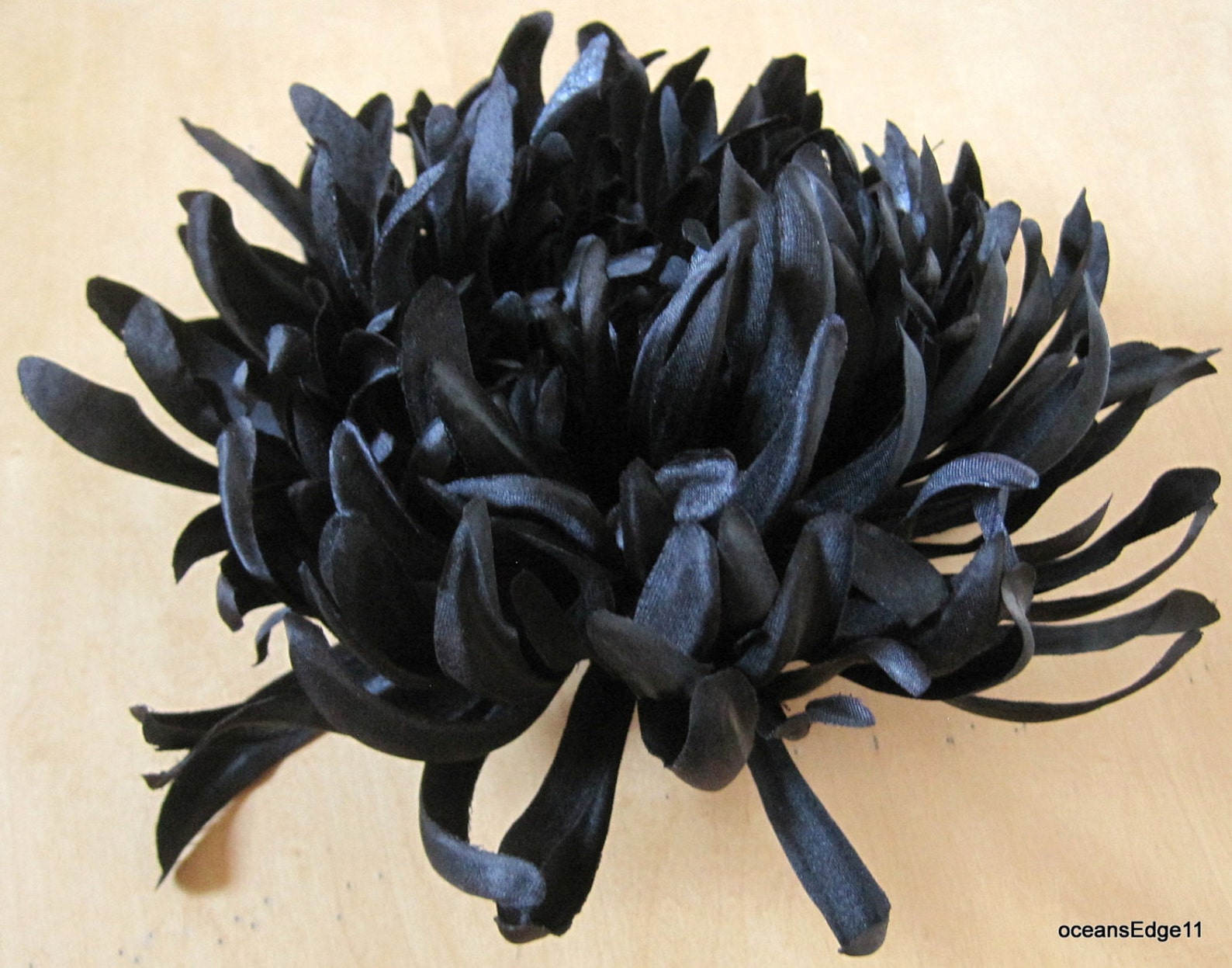 6" Jet Black Spider Mum Poly Silk Flower Hair Clip - Etsy