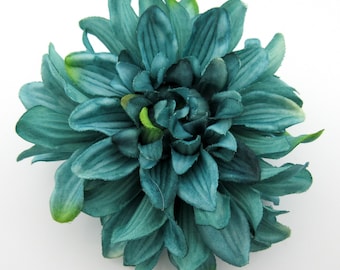 Large 6" Variegated Teal Blue Sage Dahlia Poly Silk Flower Brooch Pin ...