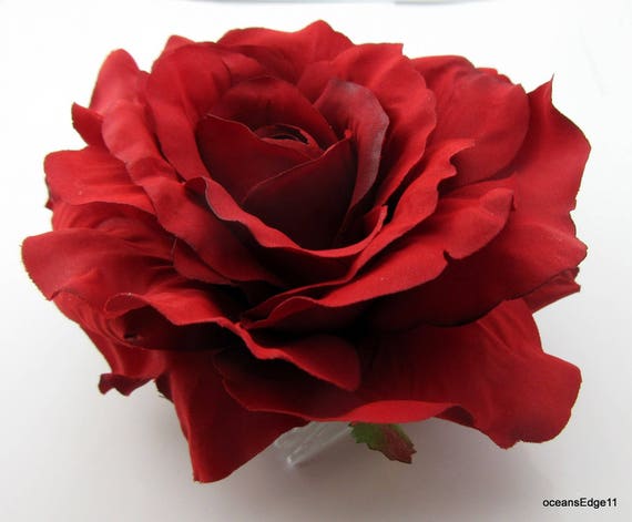 Full 5 Rich Red Silk Flower Georgia Rose Hair Comb | Etsy