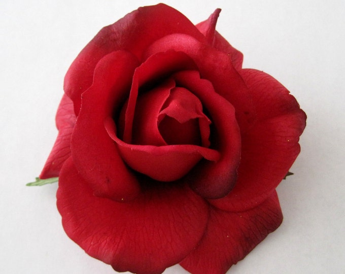 Romantic Deep Red Real Touch Rose Silk Brooch Pin - Etsy