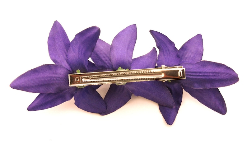 Triple Deep Purple Lily Silk Flower Hair Clip Tropical Resort - Etsy