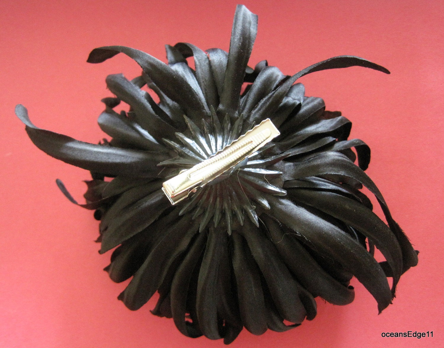 6" Jet Black Spider Mum Poly Silk Flower Hair Clip - Etsy