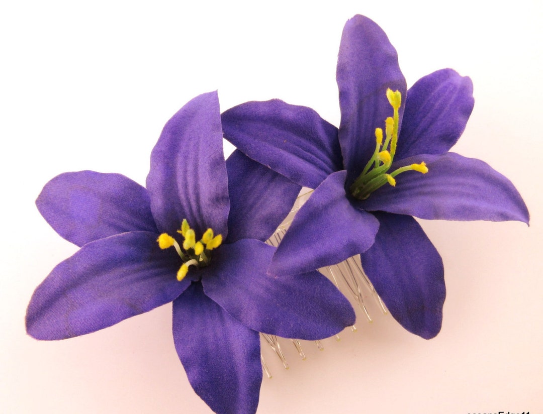 Double Purple Lily Silk Flower Hair Comb - Etsy