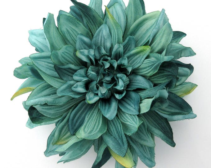 Large 6" Variegated Teal Blue Sage Dahlia Poly Silk Flower Brooch Pin ...