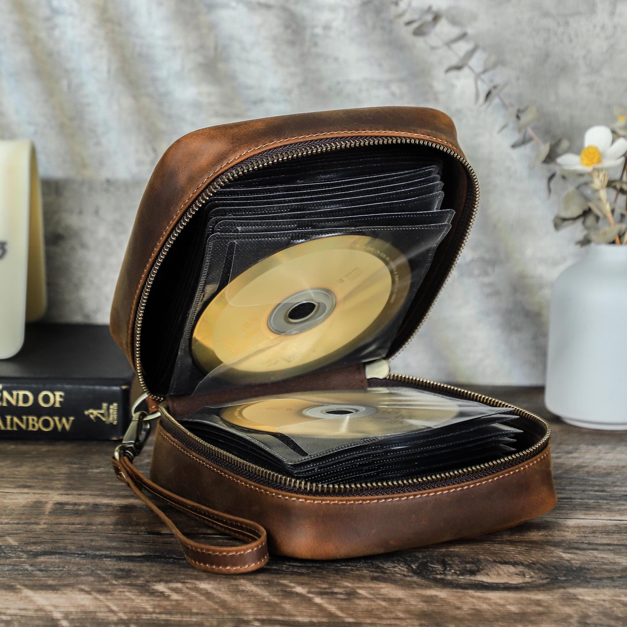Leather CD Case, Personalized DVD Storage Case, Custom CD Organizer for ...