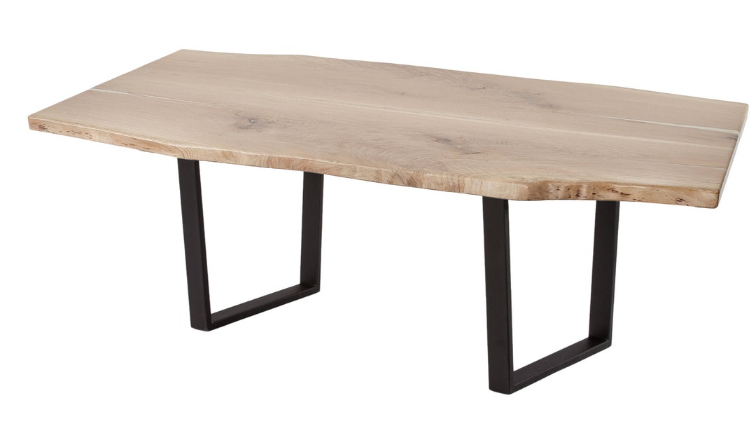 Live Edge Dining Table Trenton Metal Base Bleached White Oak Industrial ...
