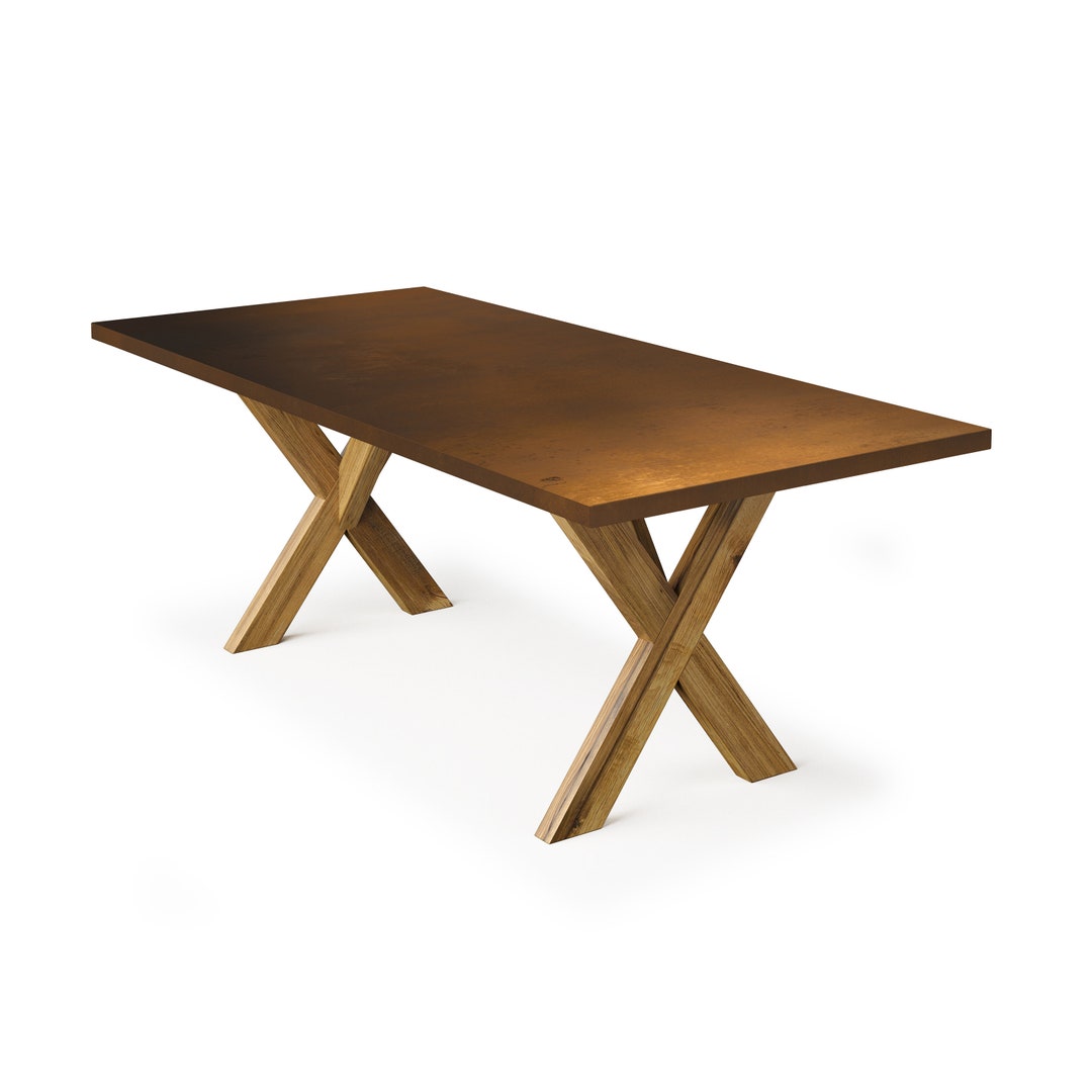 X Base Trestle Bronze Top Dining Table - Bronze Table - Bronze Dining ...