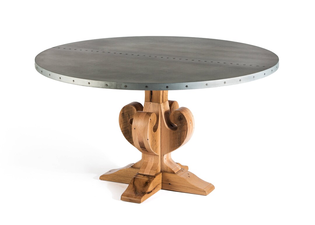 Round Zinc Top Pedestal Dining Table - Etsy