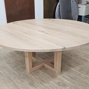Round White Oak Dining Table, Rustic Pedestal Base - Etsy