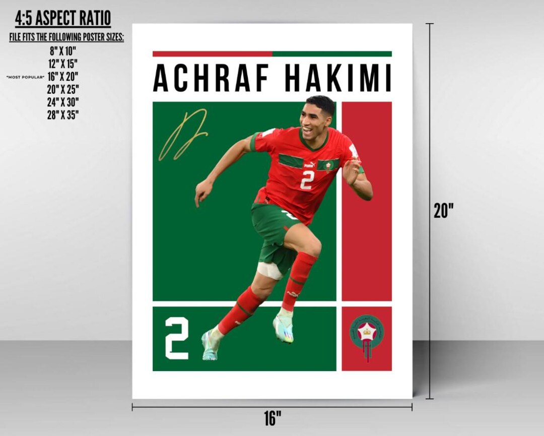 Achraf Hakimi Football Poster: Moroccan Soccer Star Print (digital ...