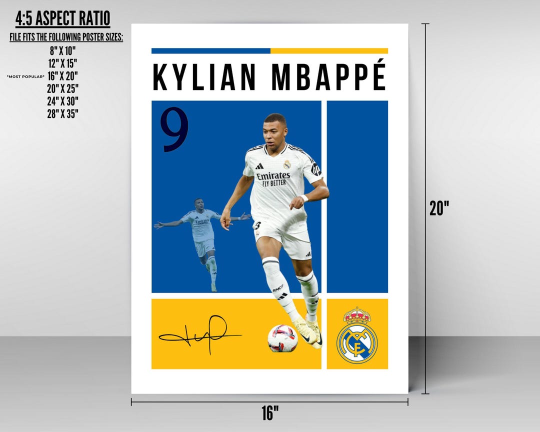 Kylian Mbappé Real Madrid Poster: French Soccer Star Art (digital ...