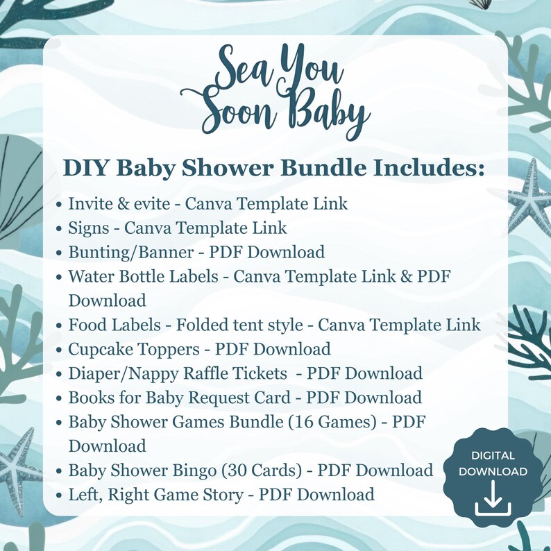 Ocean Baby Shower Printable Bundle: Games, Decor, and Invitation ...
