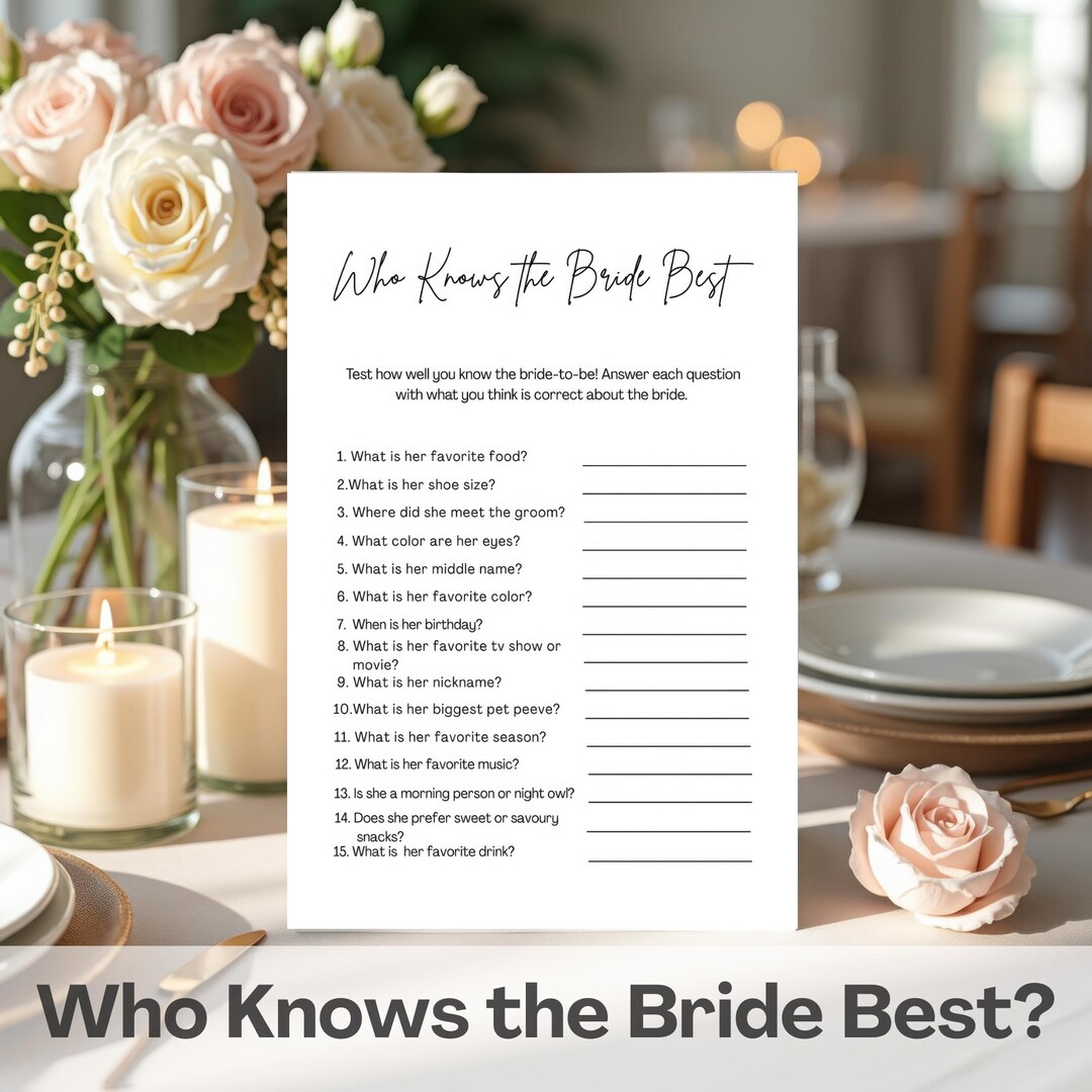 Bridal Shower Game | Who Knows Bride Quiz (digital Download, Canva ...