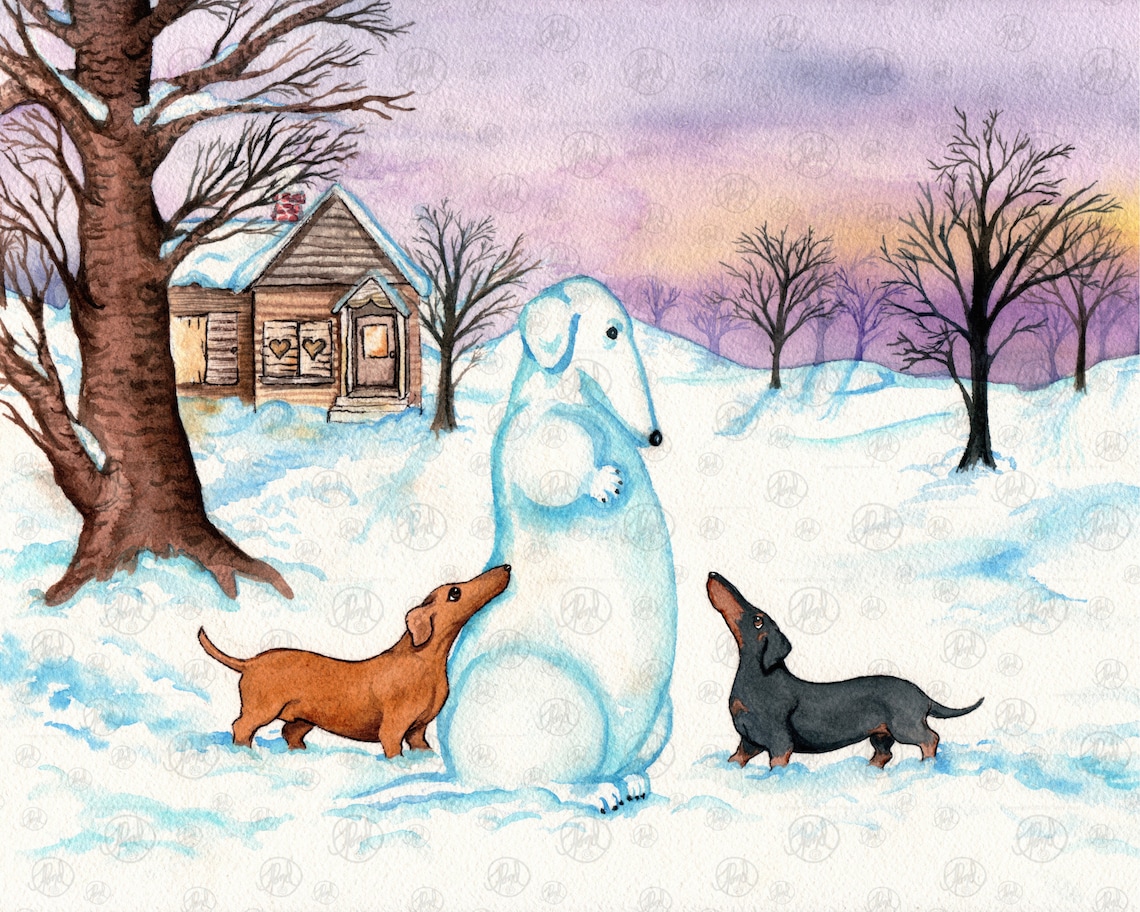 Dachshund Christmas Card Digital Download Wiener Dog Winter Print Your ...