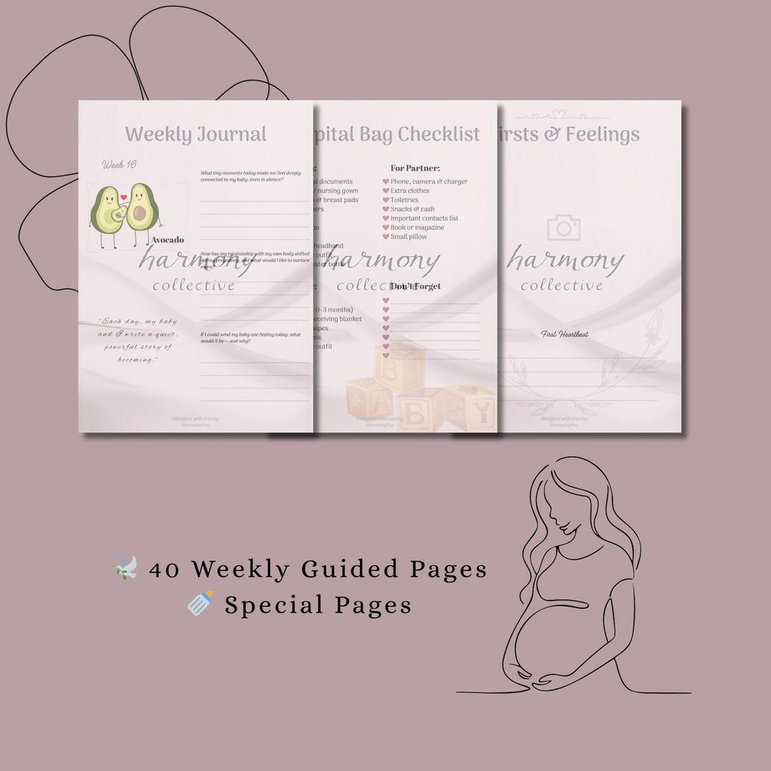 Pregnancy Journal Digital PDF | 40-week Baby Tracker | Baby Name Ideas ...