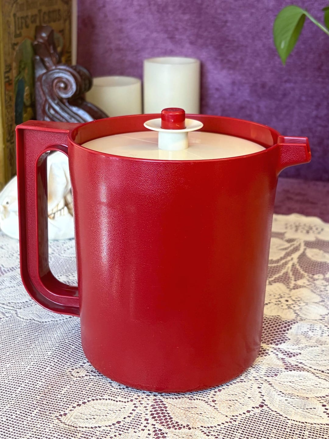Vintage Tupperware Pitcher With Lid Red Made in USA Mid Century Plastic ...
