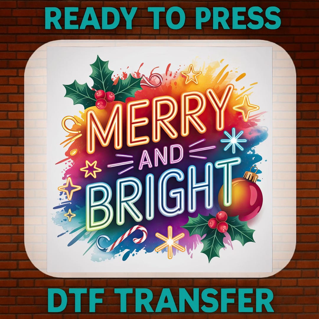 Bright Neon Christmas, Retro Glow Lights Design, Retro Xmas Art DTF ...