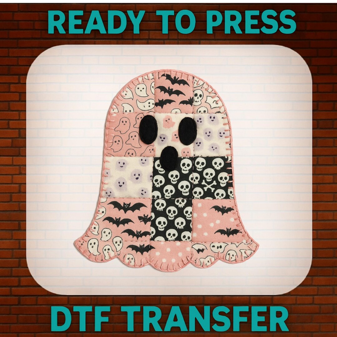 Pink Patchwork Ghost DTF Transfer - Halloween Shirt Decal, Ready to ...
