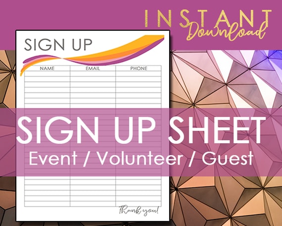 SIGN UP SHEET Printable Volunteer Event Guest Church - Etsy