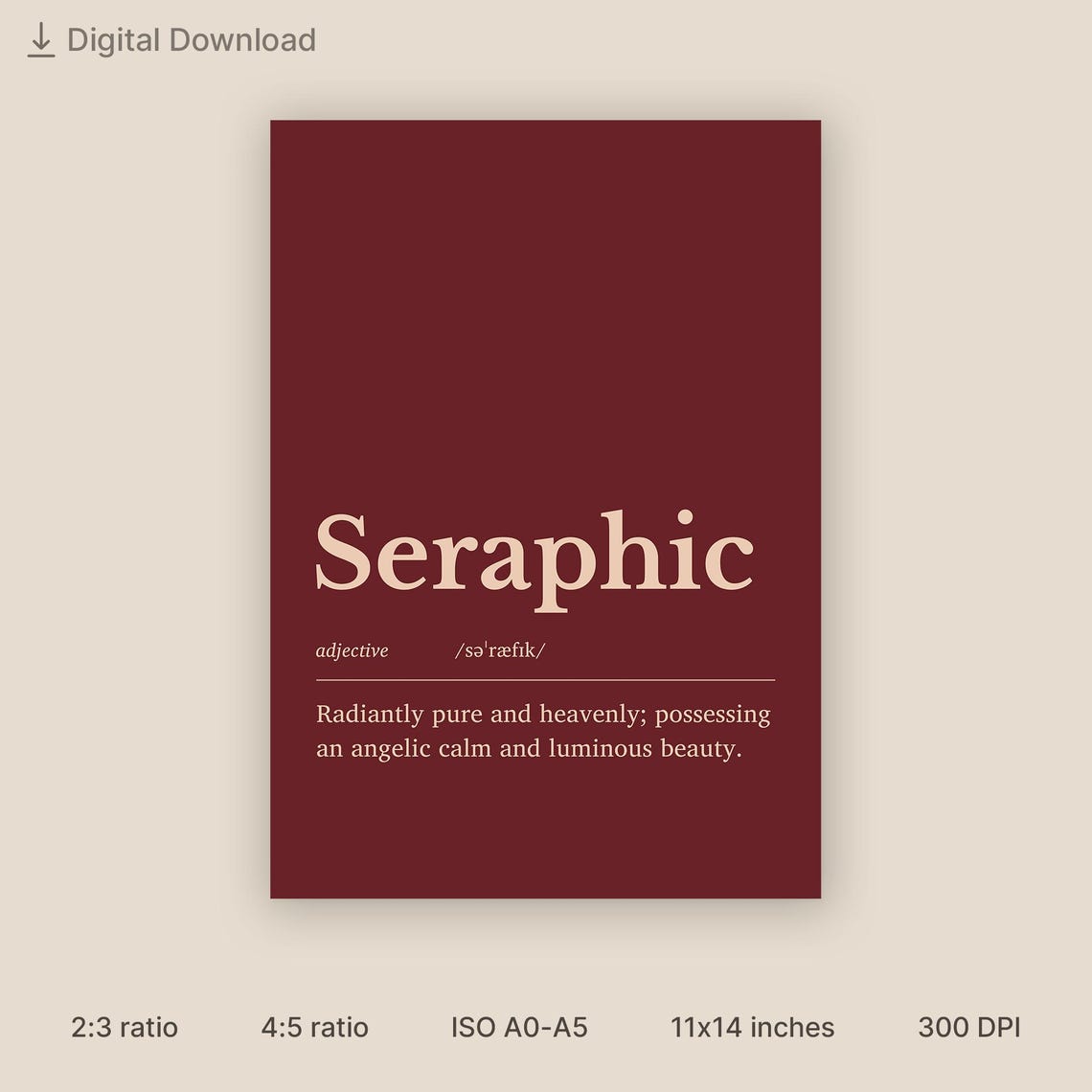 Seraphic Definition Print | Rare English Word Wall Art | Digital ...